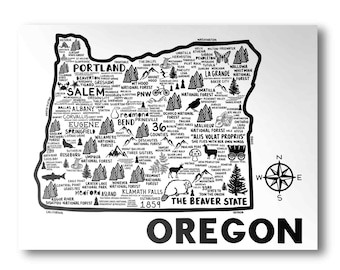 Oregon State Wall Map Large Print Poster 34x24 - Etsy