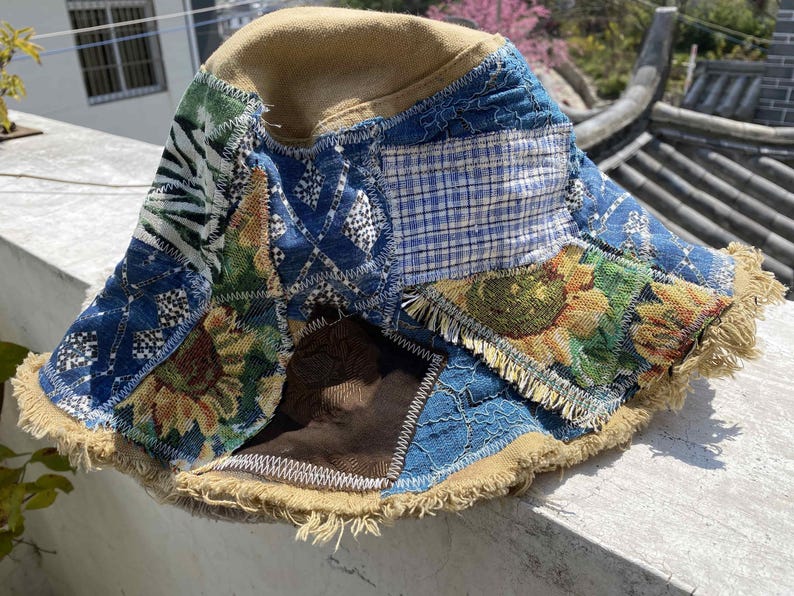 Unique Patchwork Design Sun Hat ,handmade Bucket Hat.boro Style. - Etsy