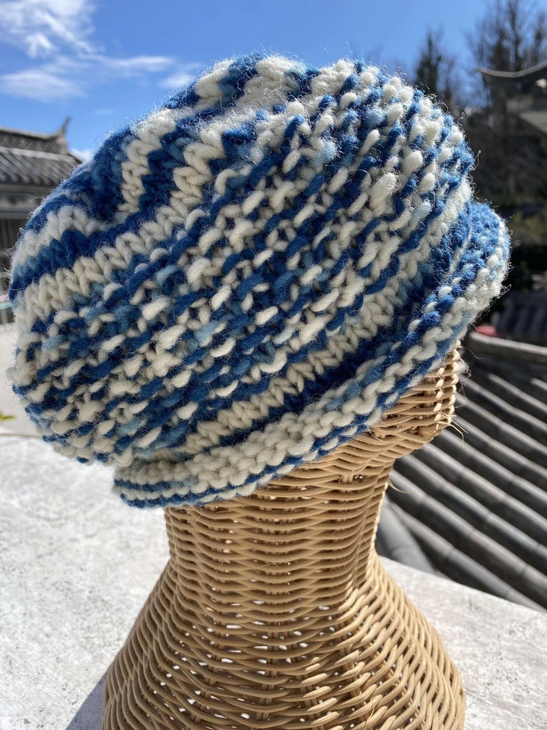 Hand Knitted Tibetan Wool Hat, Indigo Dyed, Winter Beanie - Etsy