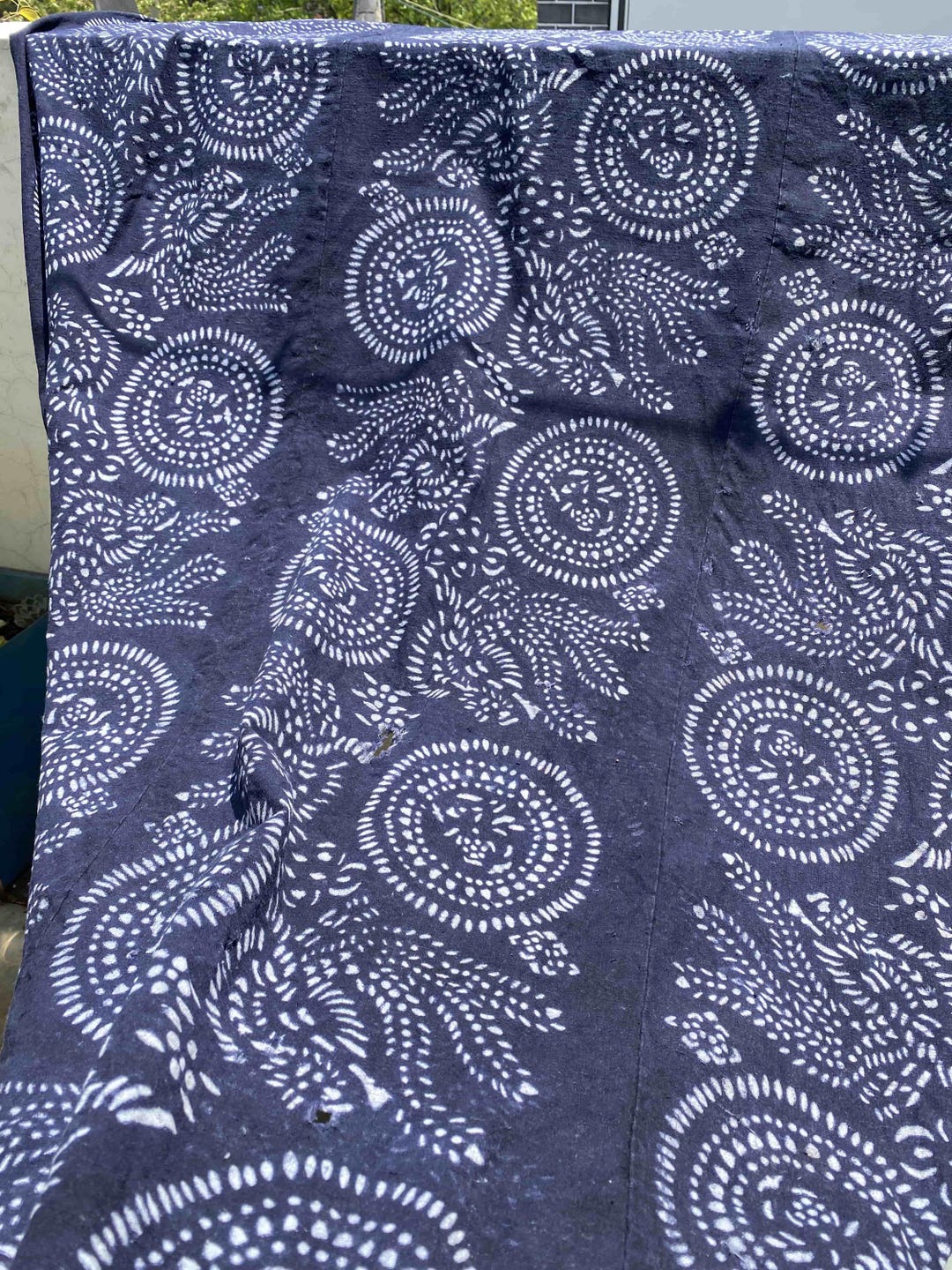 Ancient Chinese Blue Printed Cotton Fabric, Unique Indigo Batik Artwork ...