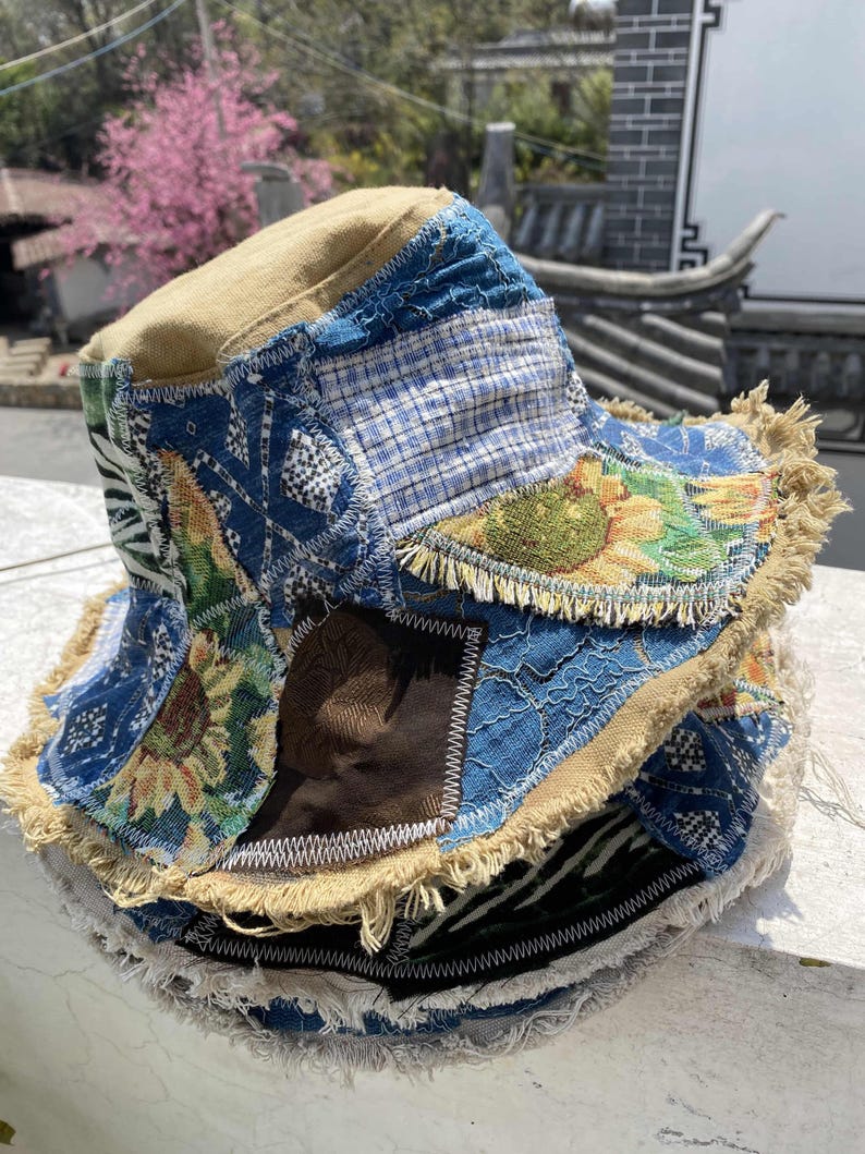 Unique Patchwork Design Sun Hat ,handmade Bucket Hat.boro Style. - Etsy