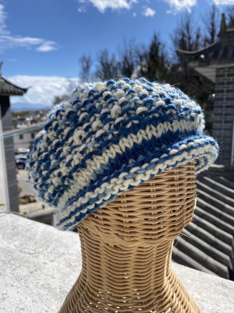 Hand Knitted Tibetan Wool Hat, Indigo Dyed, Winter Beanie - Etsy