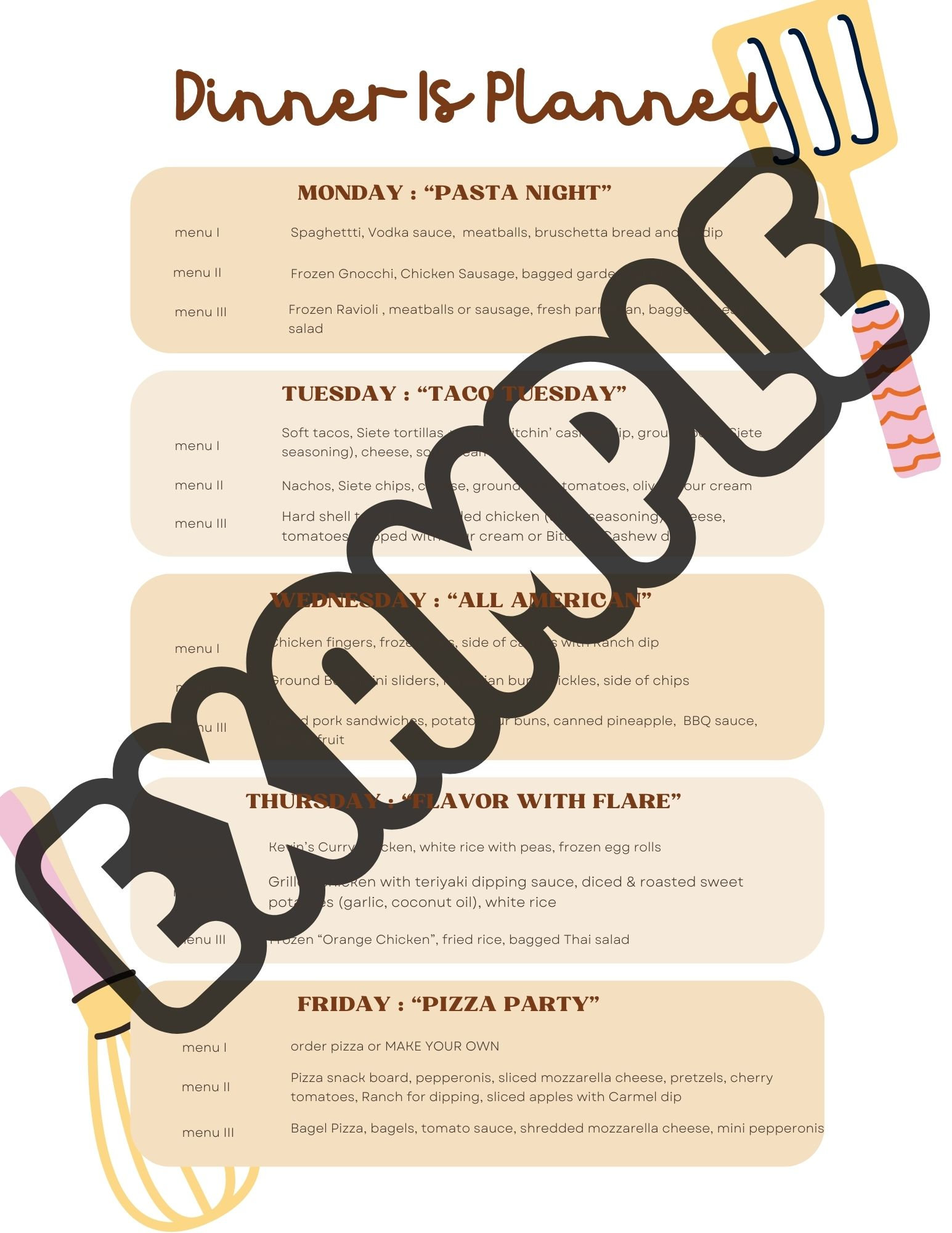 Lazy Mother 3 Week Meal Plan no Recipes Required Delivery Shopping List ...