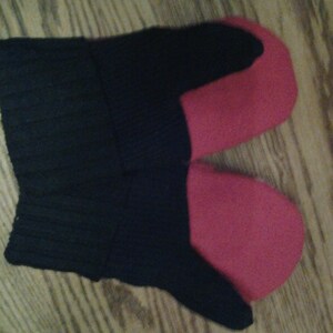 Red Plaid Felted Wool Mittens With Large Red Button - Etsy