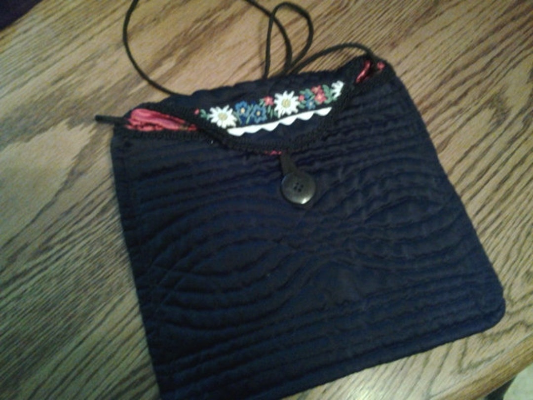 Black Quilted Tote/purse With Swiss Trim and Red Silk Lining - Etsy