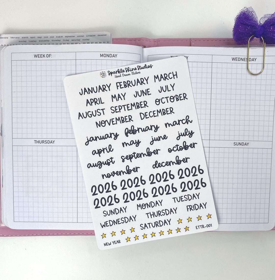 2026 Monthly Year Planner Stickers for Calendars, Journals & Organizers ...