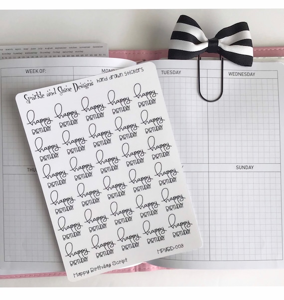 Happy Birthday Script Planner Stickers - Etsy