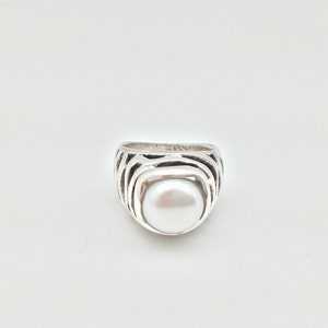 Silver Pearl Ring // 925 Sterling Silver // Raised Zebra Pattern ...