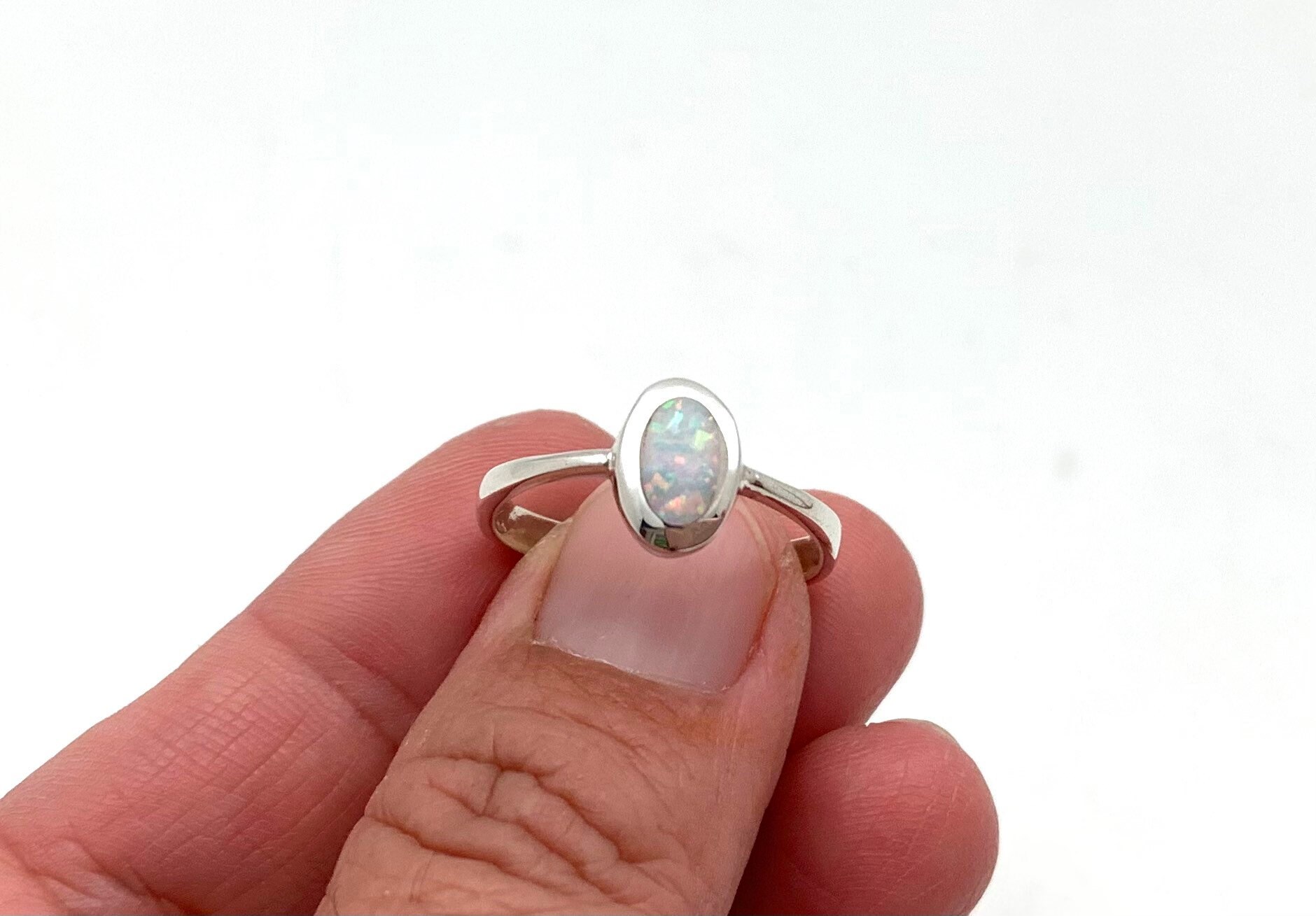 White Opal Silver Ring - Modern Simple Opal Ring 10mm - Small Opal Ring ...