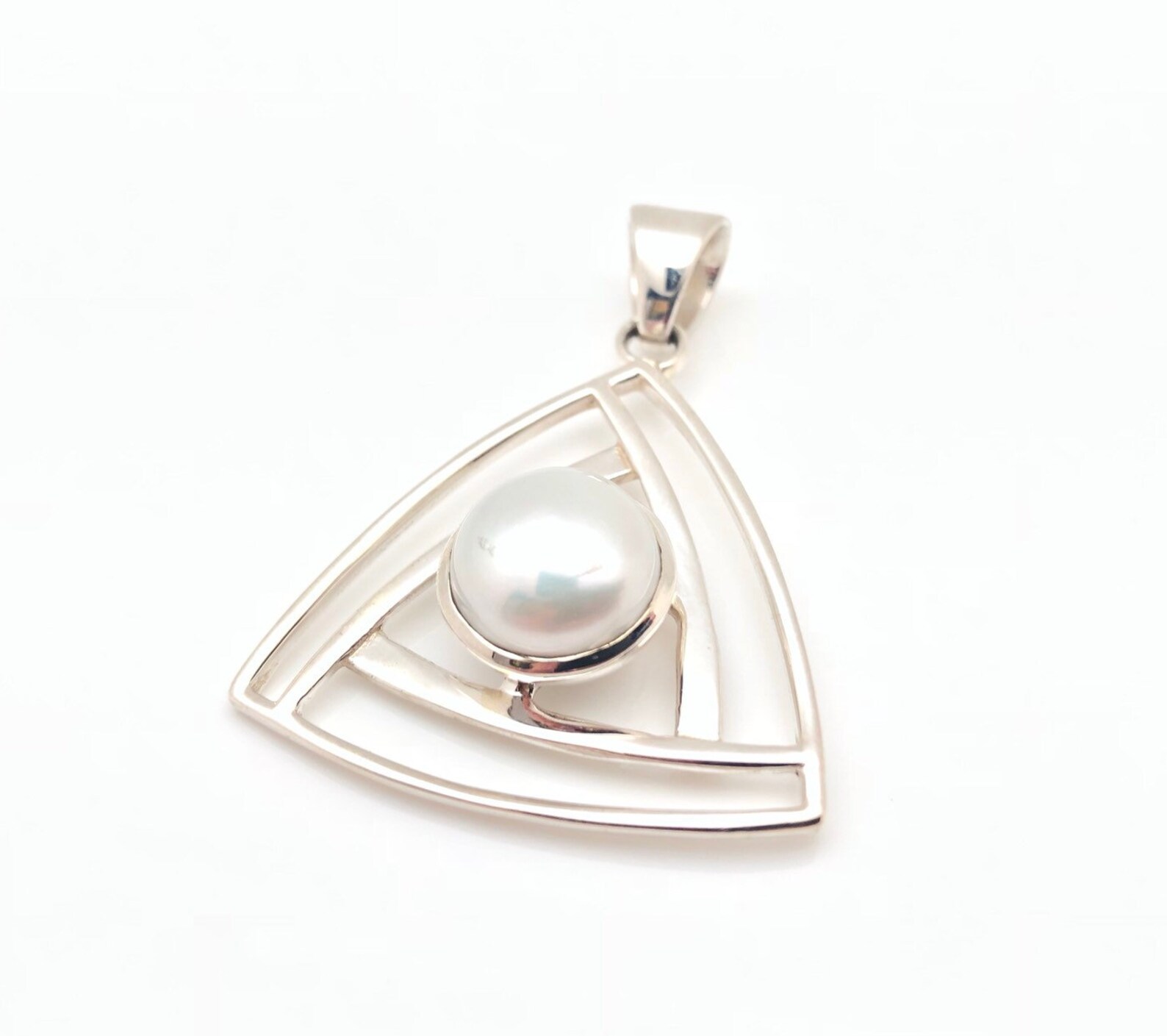 Pearl Pendant // Triangle Shape Pearl Pendant // Silver Pearl | Etsy