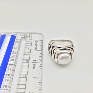 Silver Pearl Ring // 925 Sterling Silver // Raised Zebra Pattern ...