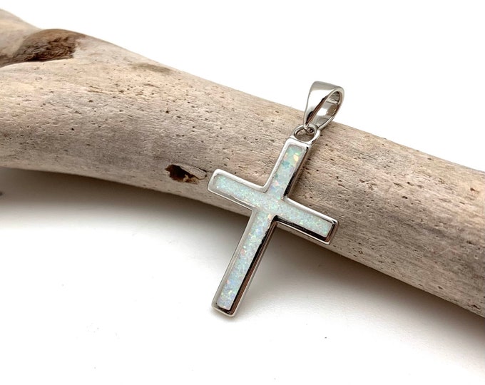White Opal Cross Pendant // Simple White Opal Cross Pendant // Modern ...