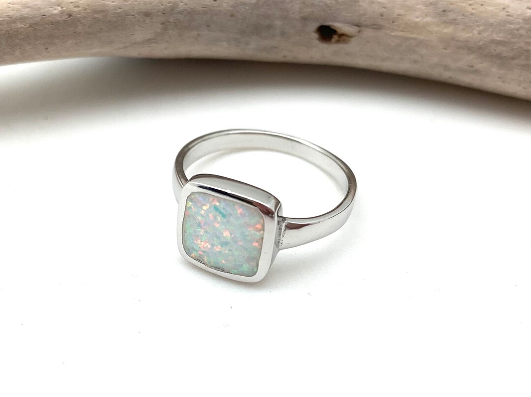 Square Fire Opal Sterling Silver Ring – Modern Minimalist - Etsy