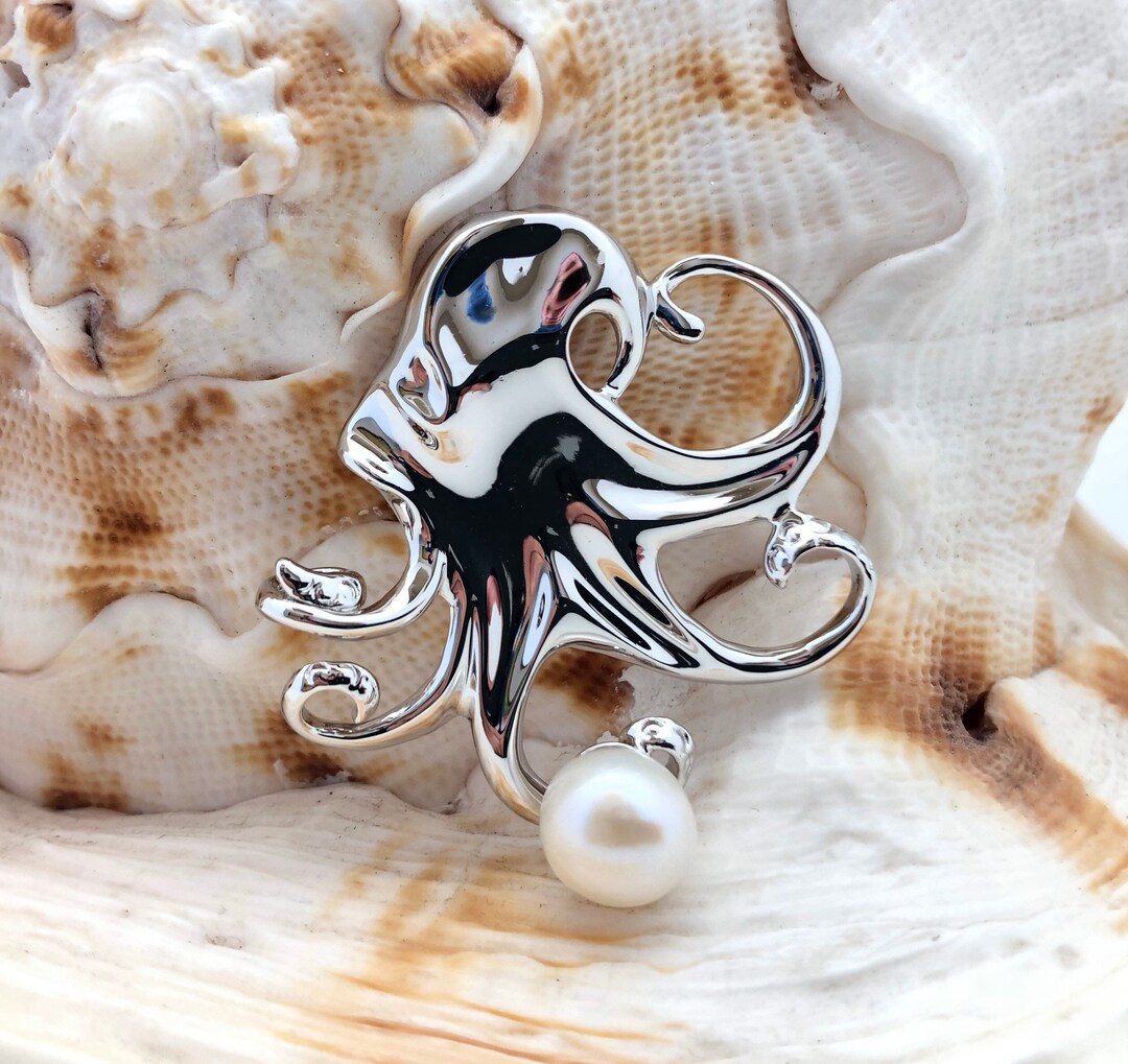 Silver Octopus Pendant // Octopus Pearl Pendant // Sealife Jewelry ...