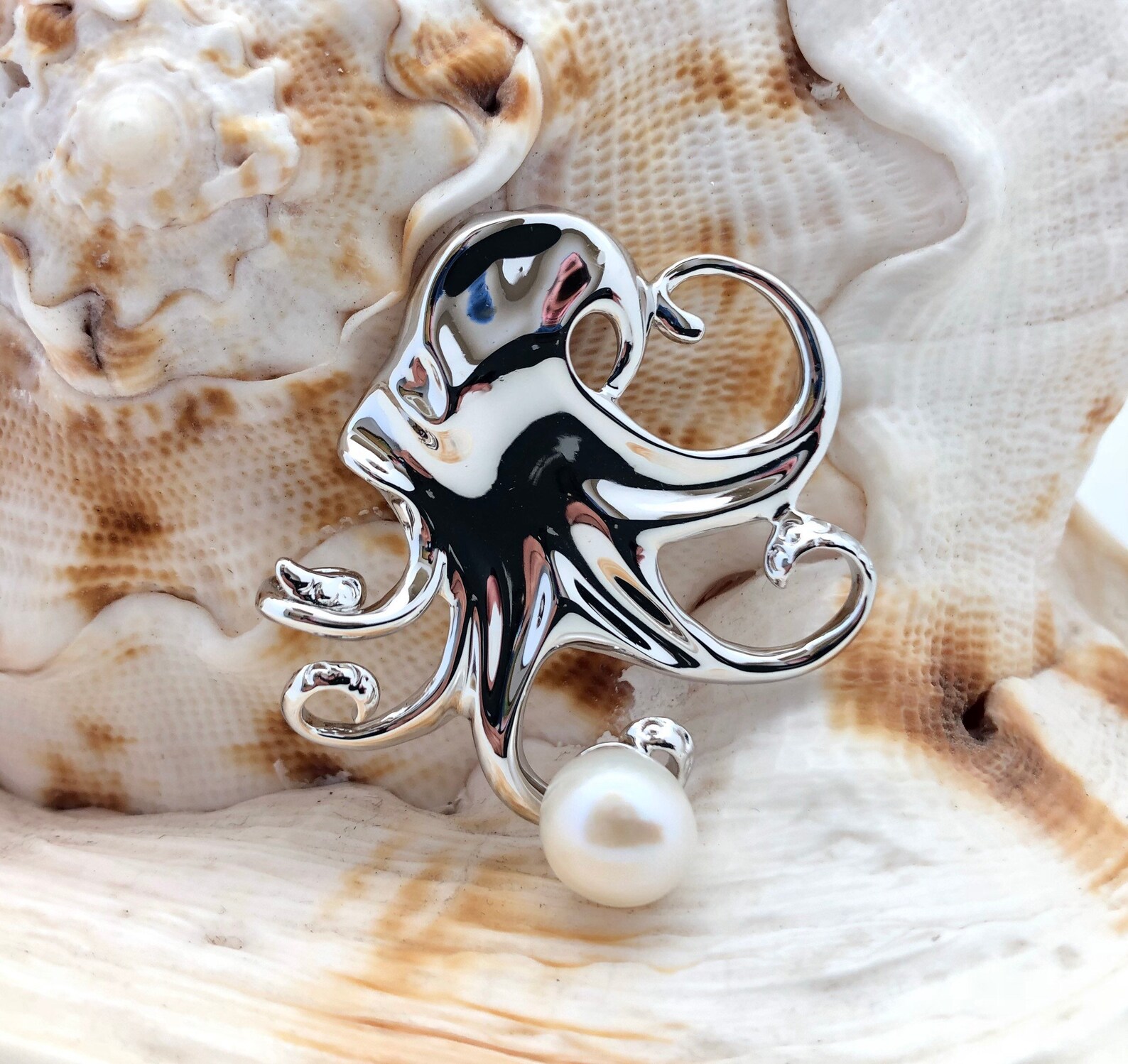 Silver Octopus Pendant // Octopus Pearl Pendant // Sealife | Etsy