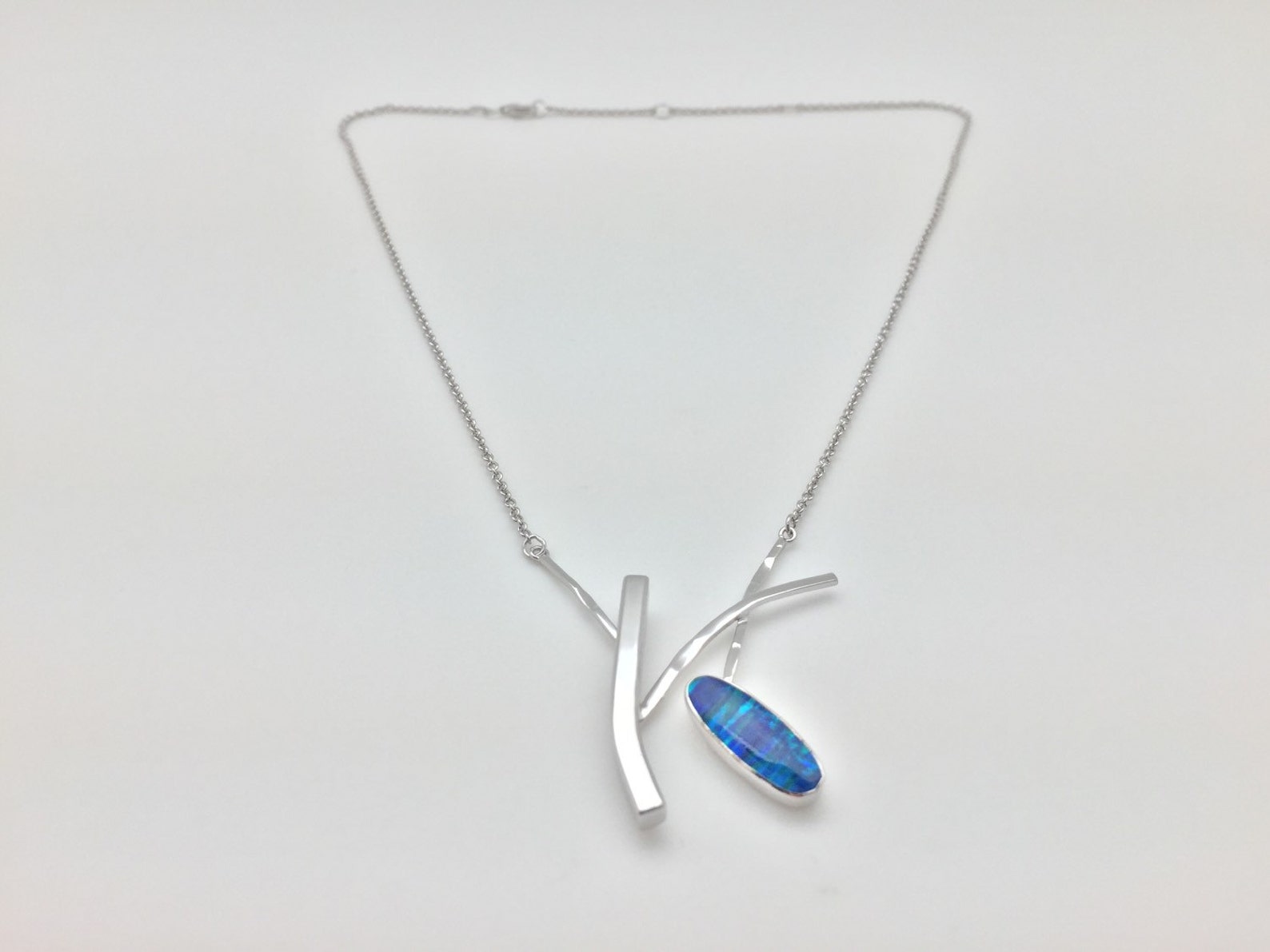 Silver Opal Necklace 925 Sterling Silver Dark Blue Fire Etsy