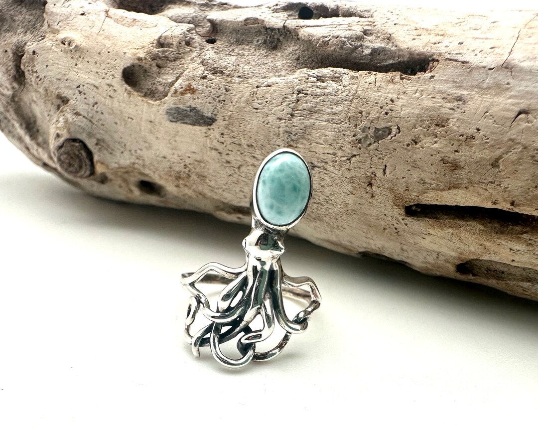 Octopus Larimar Silver Ring / Silver Octopus Ocean Ring / Octopus ...