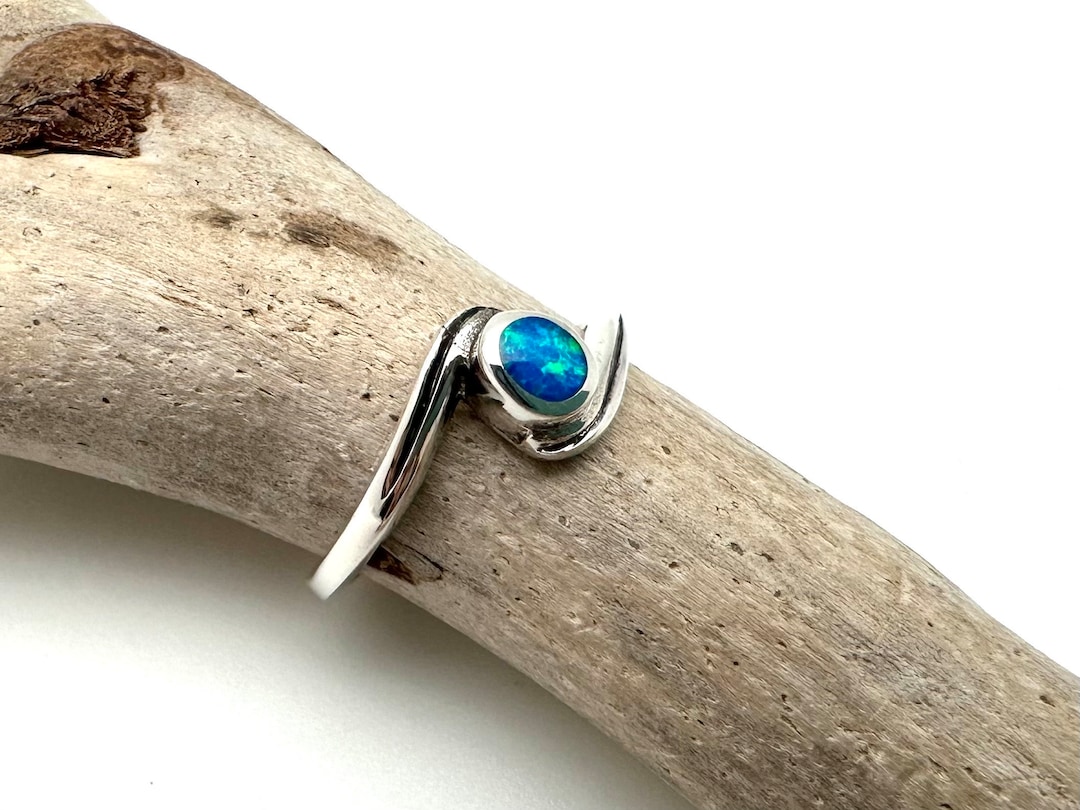 Blue Opal Infinity Ring, Blue Opal Wave / 925 Sterling Silver, Blue ...
