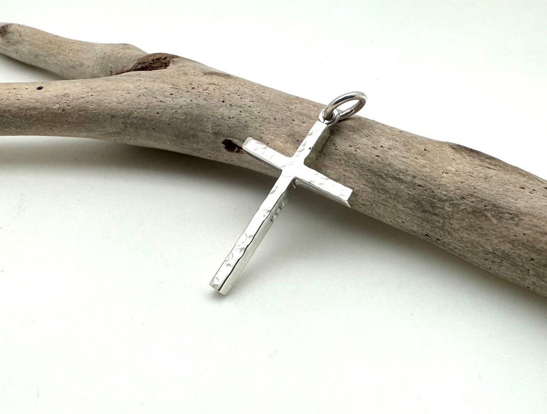 Hammered Cross Pendant 40mm// Simple Solid Cross Pendant // Handmade ...