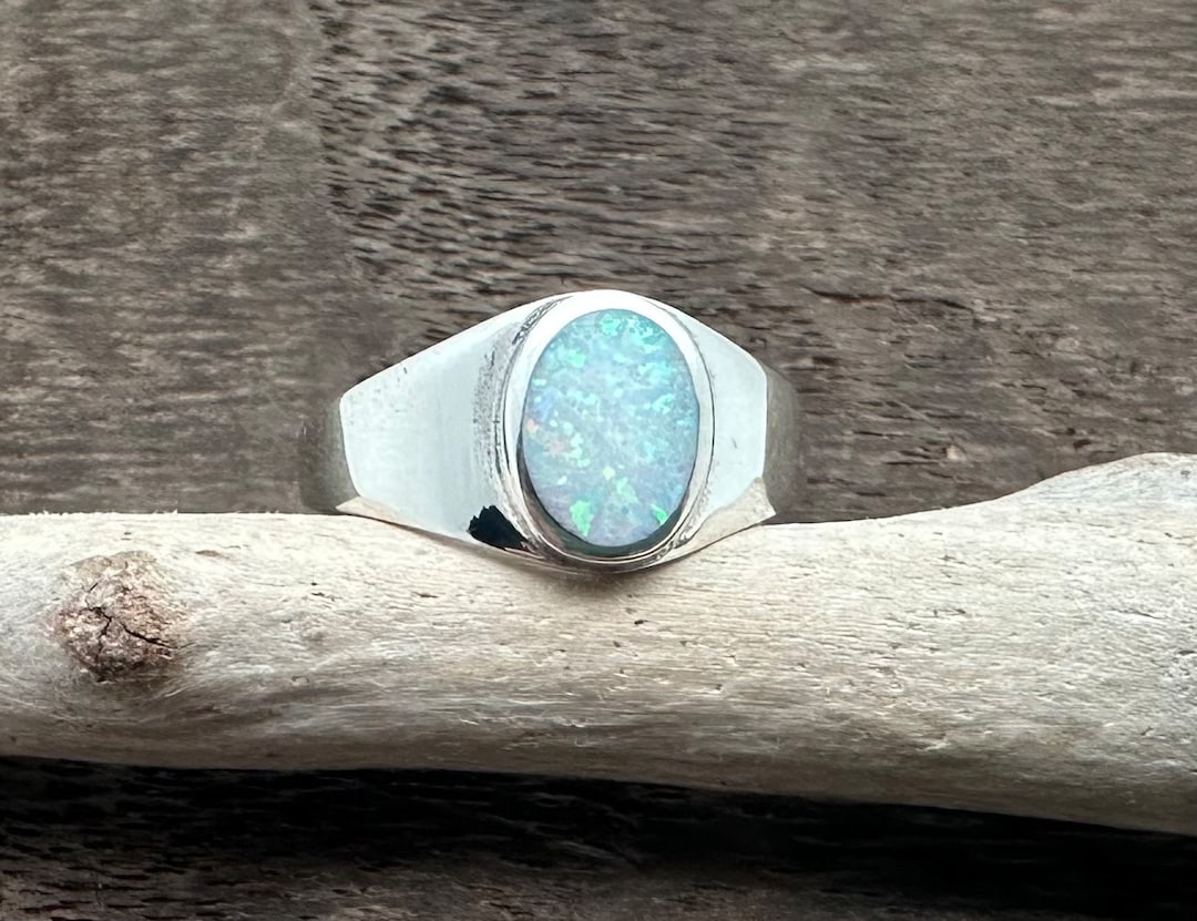 White Opal Signet Ring 5-10 - 925 Sterling Silver - Modern Simple Opal ...