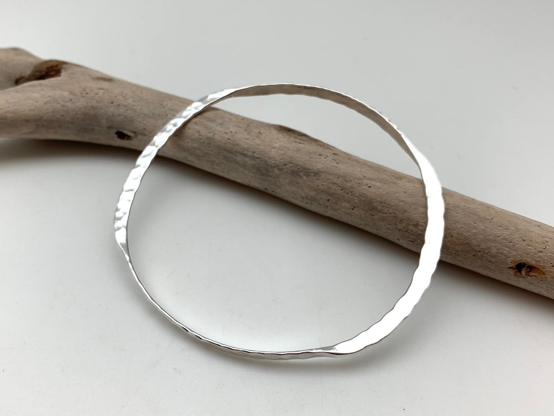 Hammered Modern Silver Bangle / Square Silver Bangle S / M / Modern ...