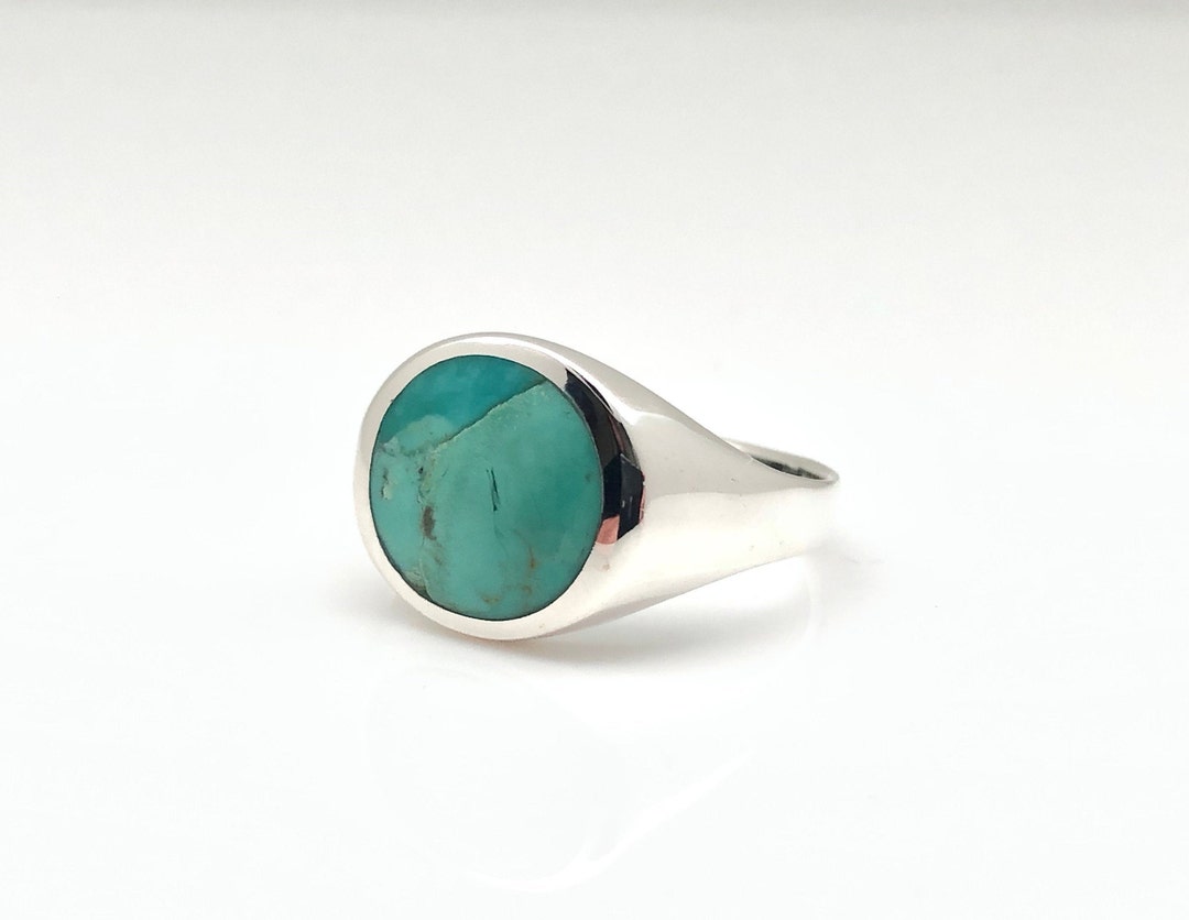 Turquoise Signet Ring, 925 Sterling, Flat Smooth Natural Stone - Etsy