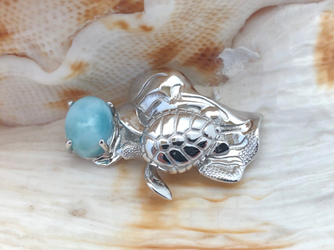 Sea Turtle Larimar Pendant // Tropical Sealife Pendant // 925 Sterling ...