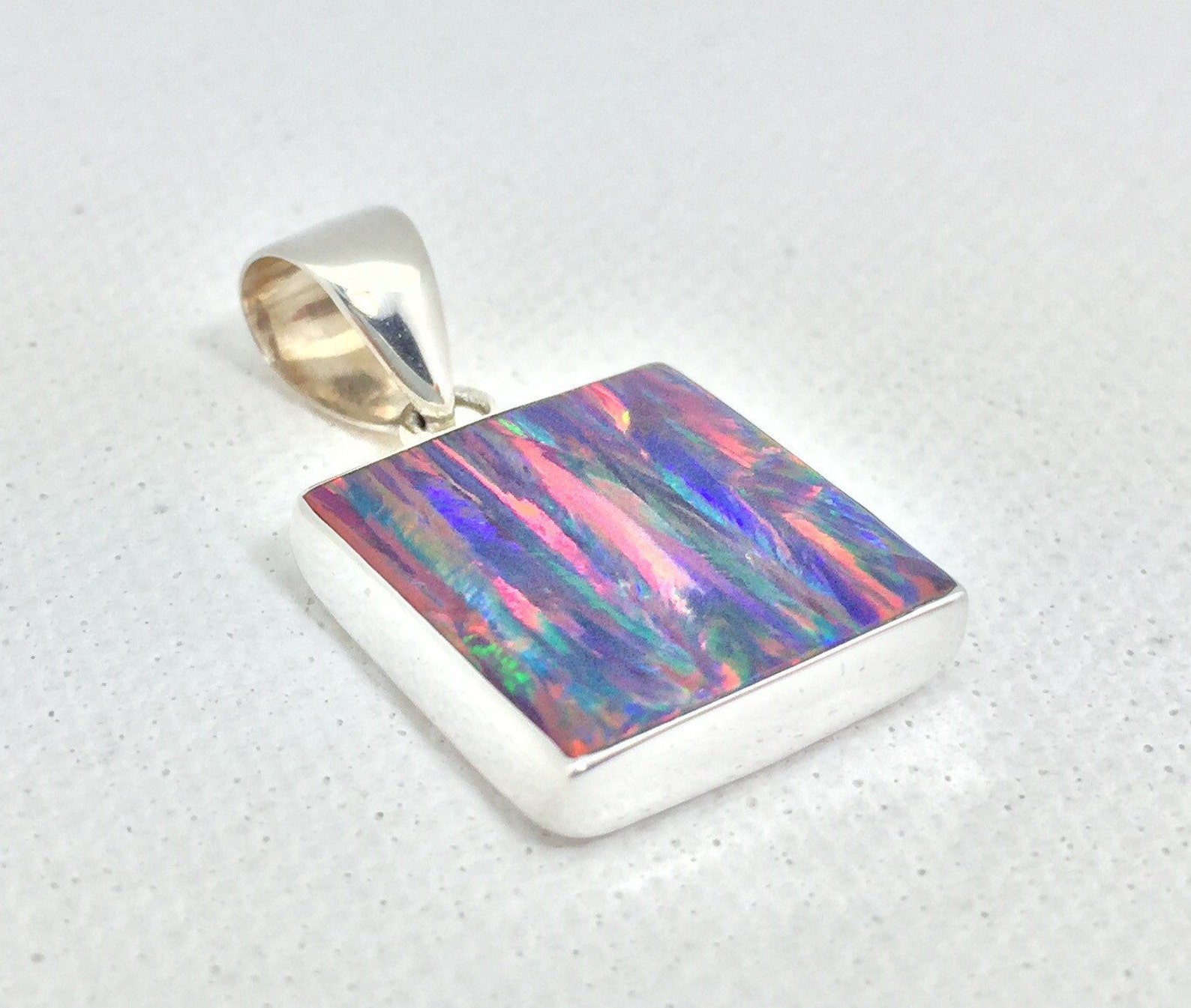 Square Opal Pendant // Geometric Opal Pendant // 925 Sterling - Etsy