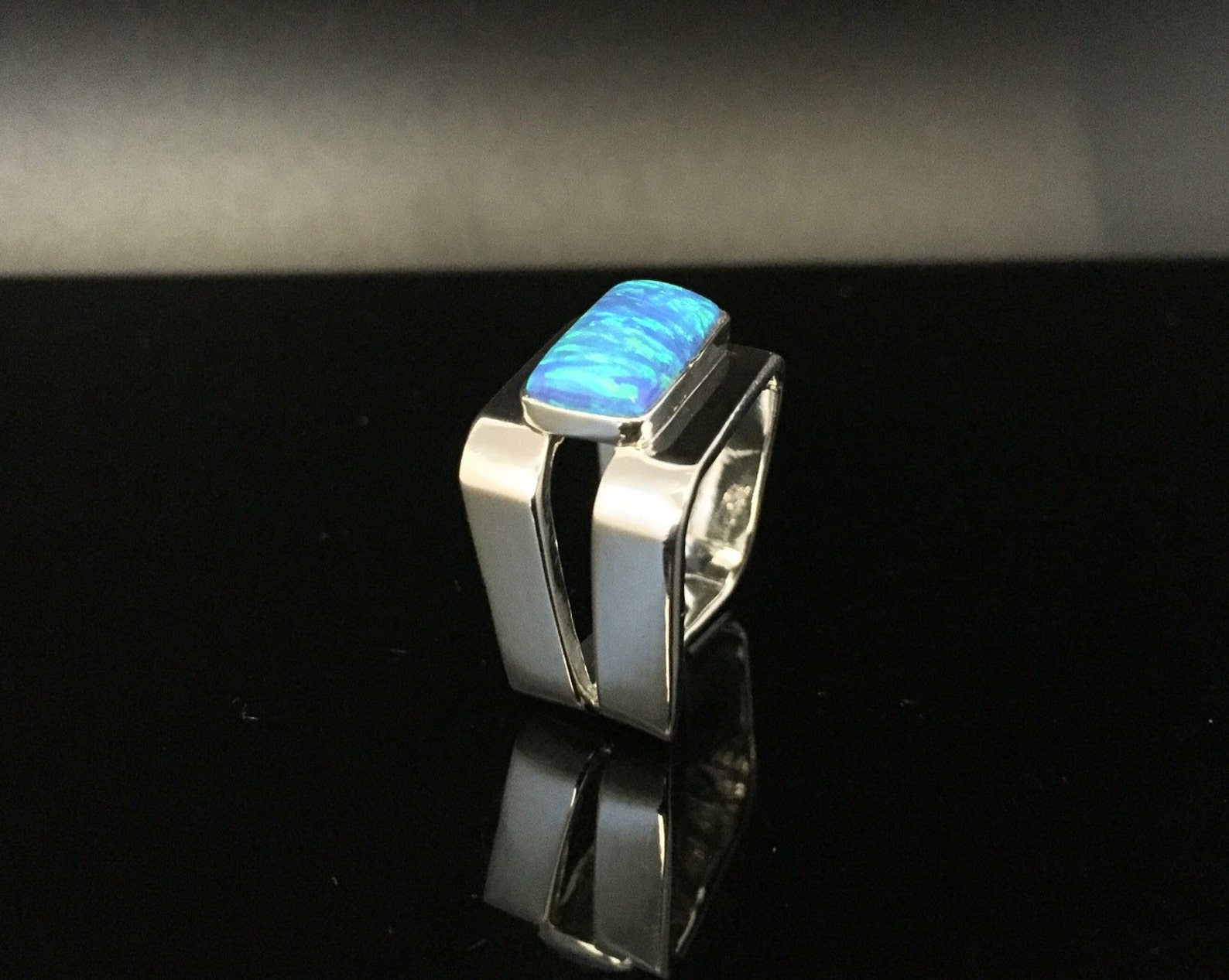 Aqua Blue Opal Silver Ring 6, 7, 8 // 925 Sterling Silver // Fire Opal ...