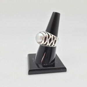 Silver Pearl Ring // 925 Sterling Silver // Raised Zebra Pattern ...