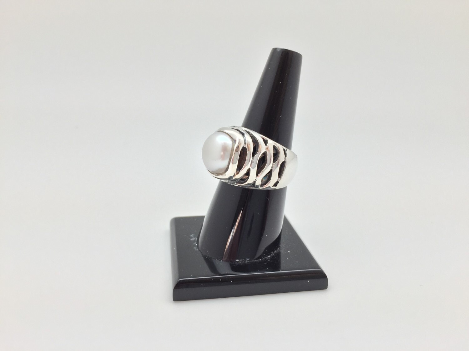 Silver Pearl Ring // 925 Sterling Silver // Raised Zebra | Etsy