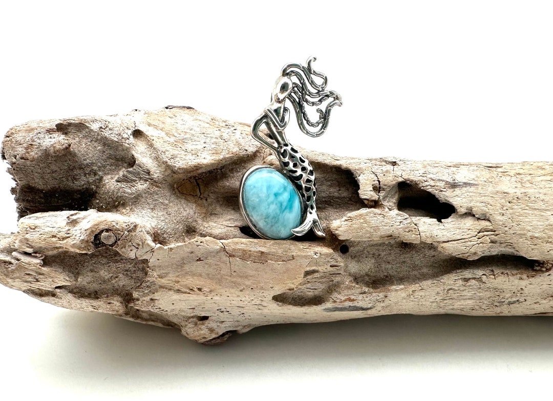 Mermaid Larimar Pendant 35mm // Goddess and Wave Larimar Pendant ...