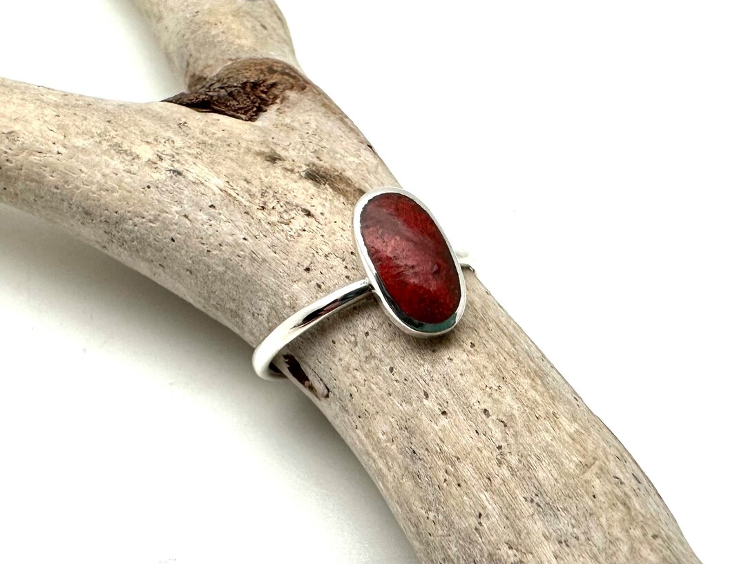 Silver Coral Ring 5-10 // Red Coral 15mm Silver Ring // Red Coral Bali ...