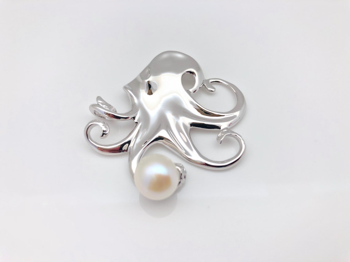 Silver Octopus Pendant // Octopus Pearl Pendant // Sealife | Etsy