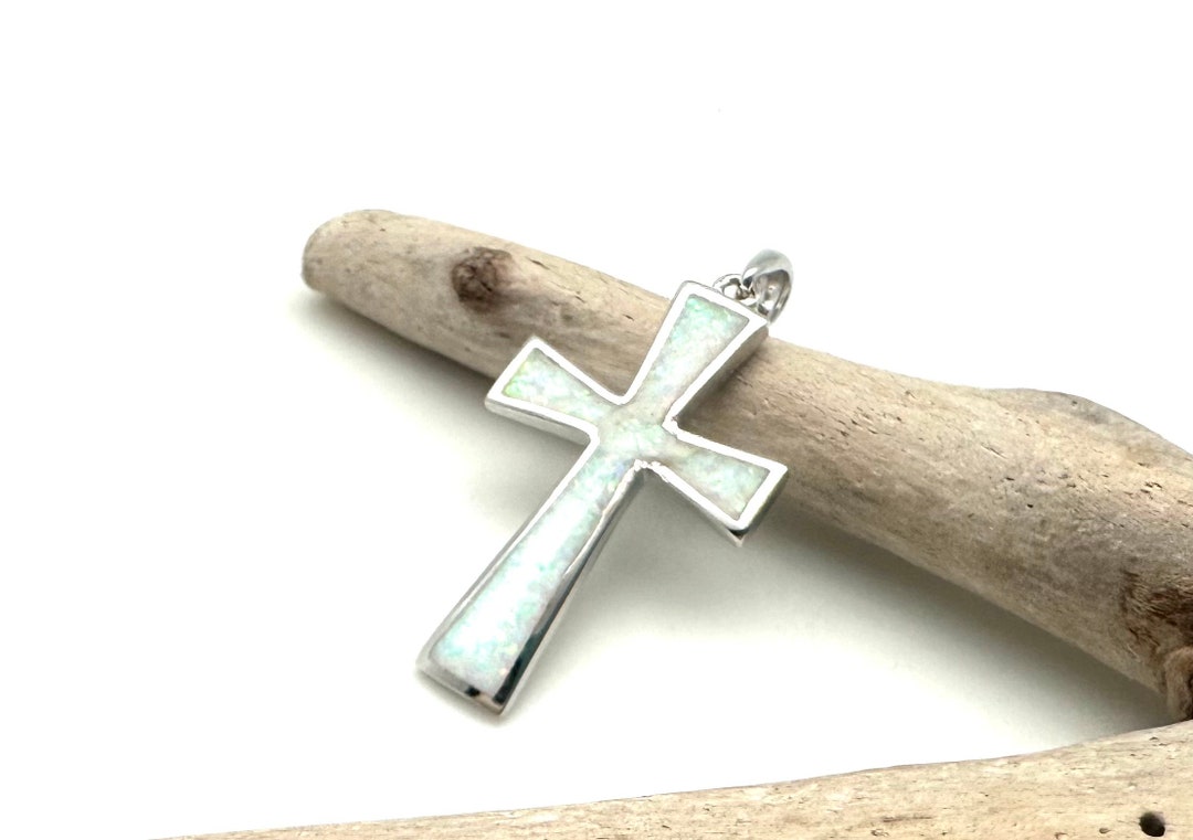 White Opal Cross Pendant 30mm // Simple White Opal Cross Pendant ...