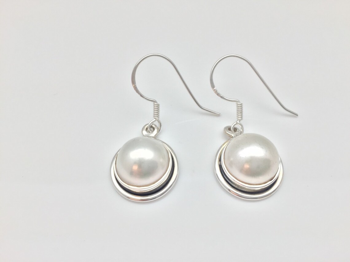 Button Pearl Drop Earrings // 925 Sterling Silver // Natural - Etsy