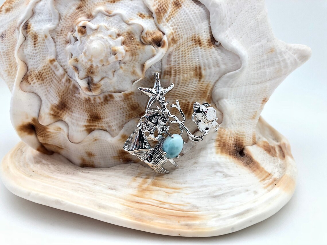 Sea Life Larimar Pendant // Tropical Reef Larimar Pendant // 925 ...