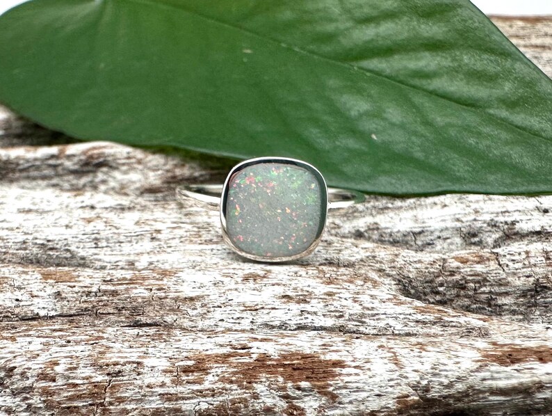 White Opal Square Silver Ring 5, 6, 7, 8, 9, 10 // Minimalist // Modern ...