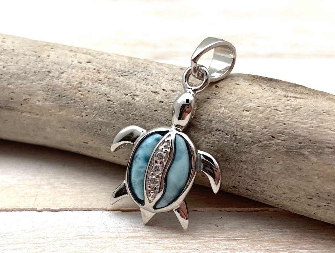 Sea Turtle Larimar Silver Pendant / Larimar Sparkle Sea Turtle / Long ...