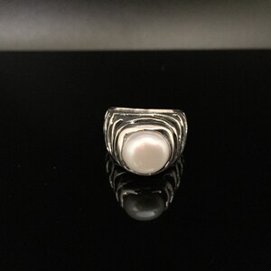Silver Pearl Ring // 925 Sterling Silver // Raised Zebra Pattern ...
