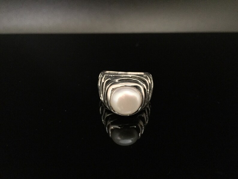 Silver Pearl Ring // 925 Sterling Silver // Raised Zebra | Etsy