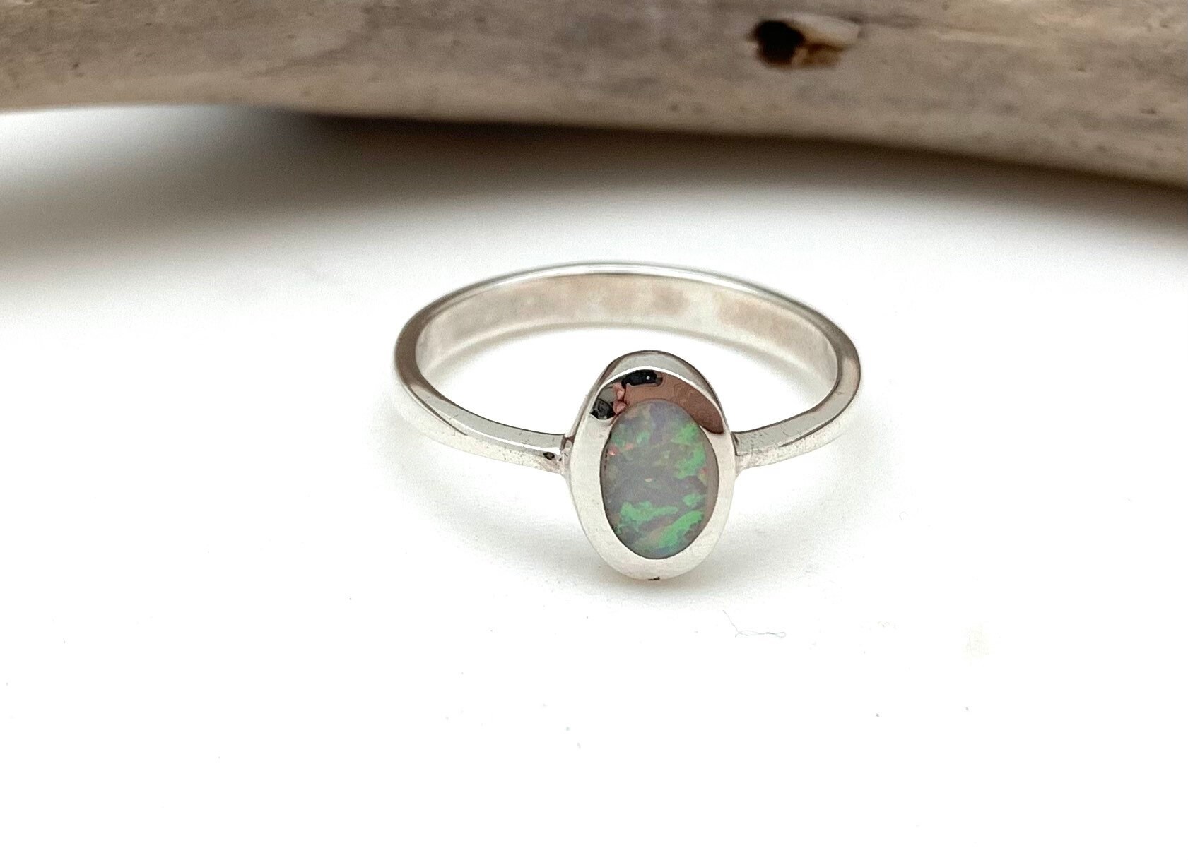 White Opal Silver Ring - Modern Simple Opal Ring 10mm - Small Opal Ring ...