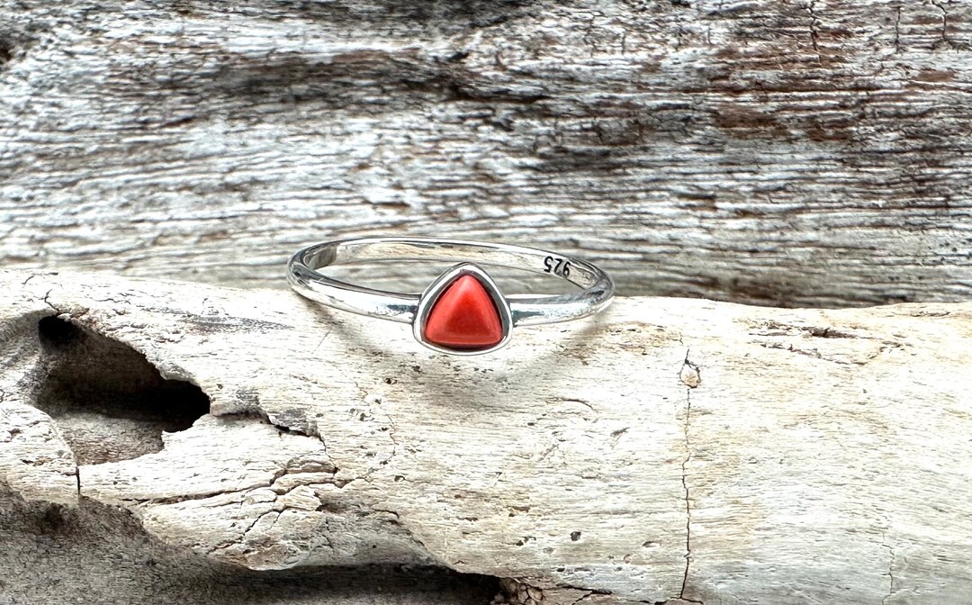 Silver Coral Ring 4-9 // Small Red Coral Silver Ring 5mm // Red Coral ...