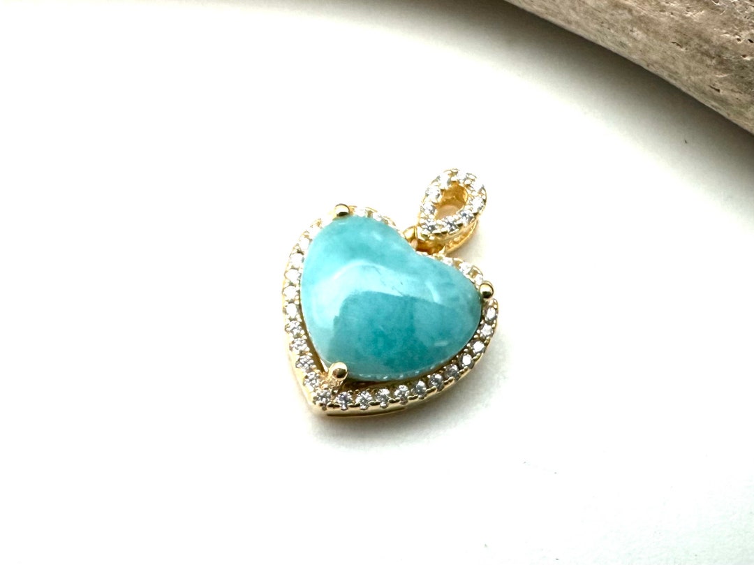 Larimar Heart Pendant // Gold Larimar Heart Pendant // 18K Gold Plated ...