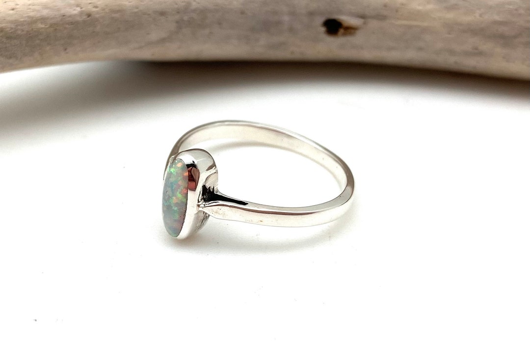 Weißer Opal Silberring - Moderner Langer Opal Ring 10 mm - Kleiner Opal ...
