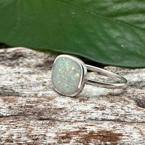 White Opal Square Silver Ring 5, 6, 7, 8, 9, 10 // Minimalist // Modern ...