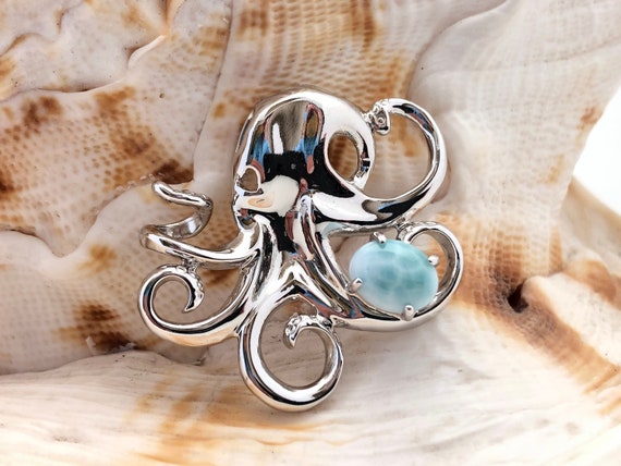 Octopus Pendant With Larimar Octopus Larimar Pendant Sea Life Jewelry 925 Sterling Silver Etsy