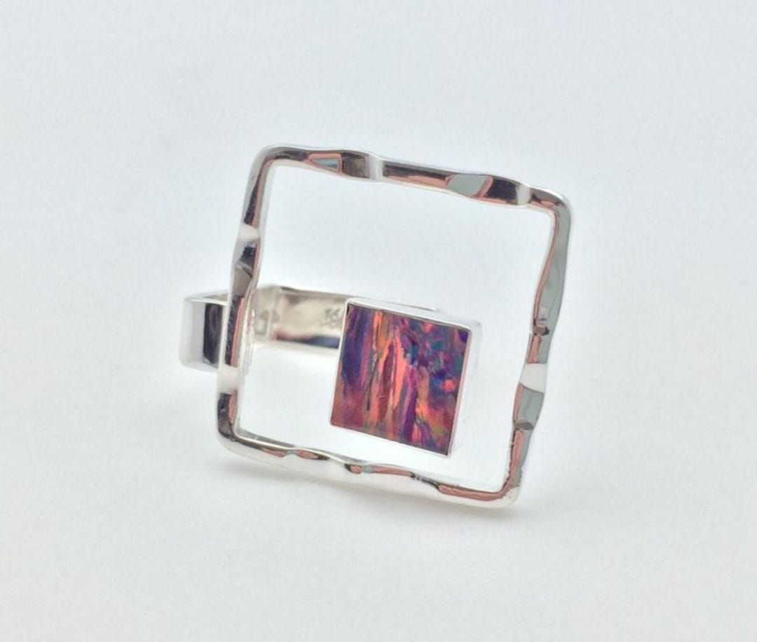 Square Opal Ring // Purple Black Opal // Fire Opal // 925 Sterling - Etsy