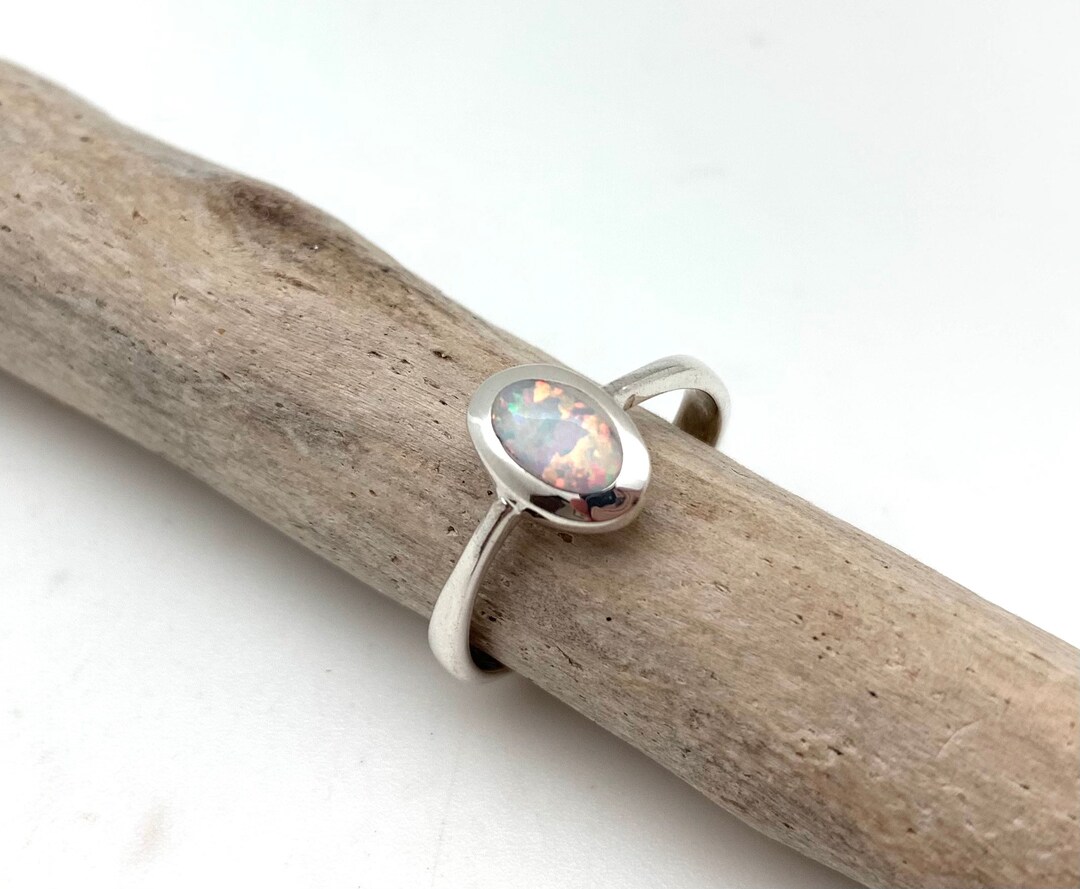 White Opal Silver Ring - Modern Simple Opal Ring 10mm - Small Opal Ring ...