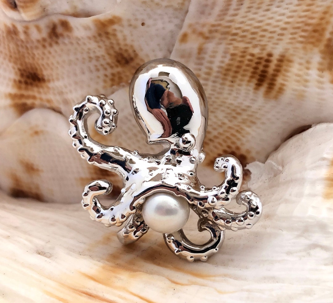 Octopus Pendant // Octopus Pearl Pendant // Sealife Jewelry // 925 ...